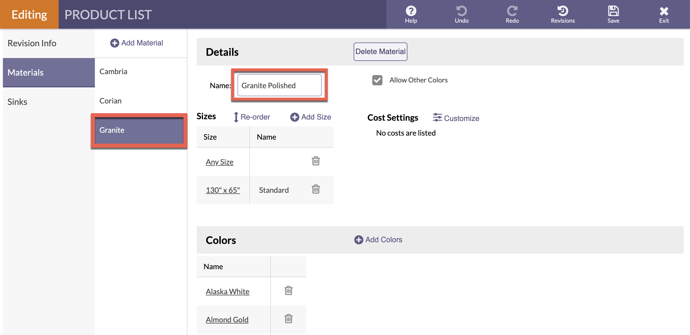 Add Materials With Different Finishes To The Product List